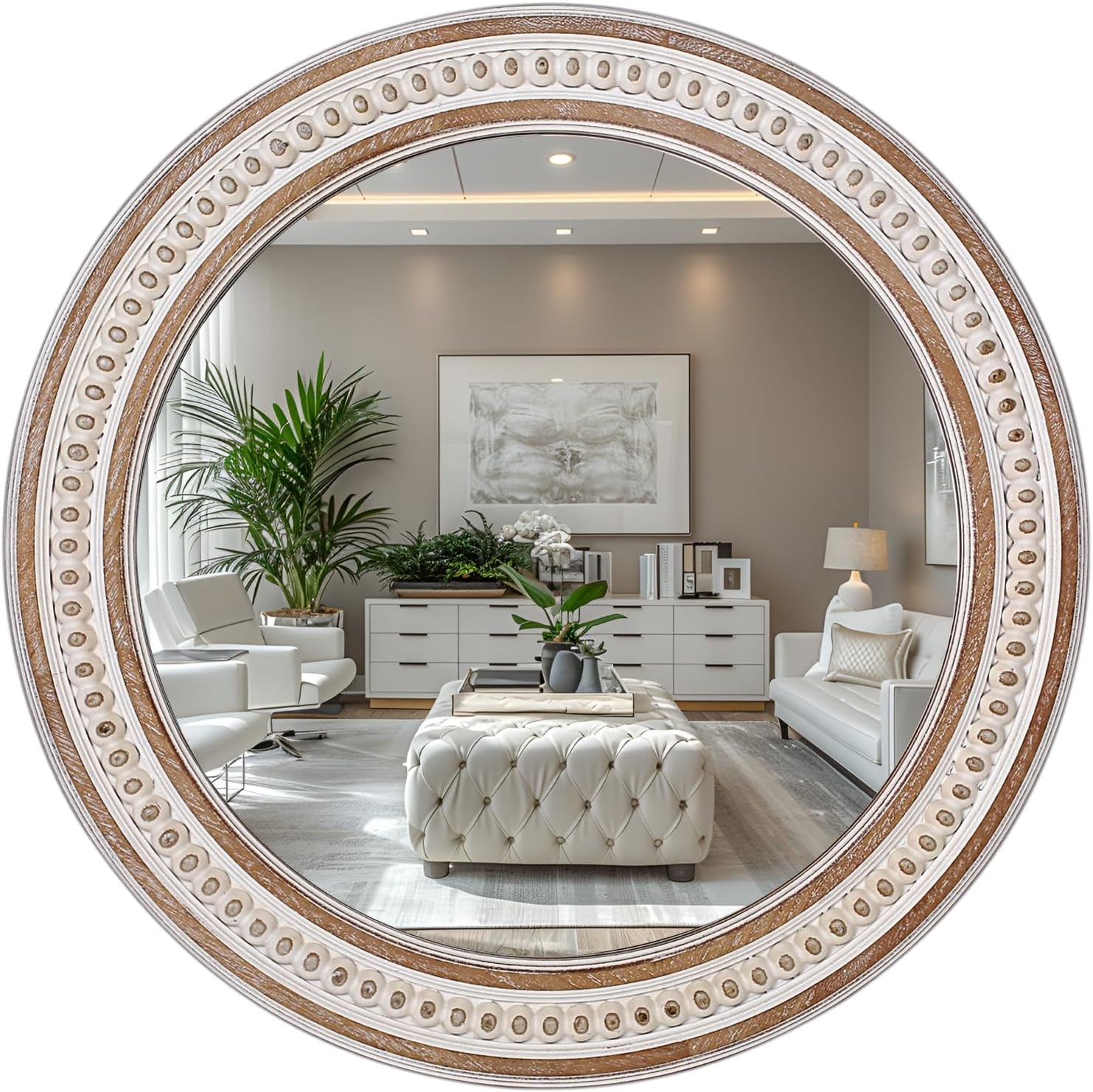 Round Bathroom Mirror Wall Mirrors - 24 Inches Wooden Circle Mirror Ru ...